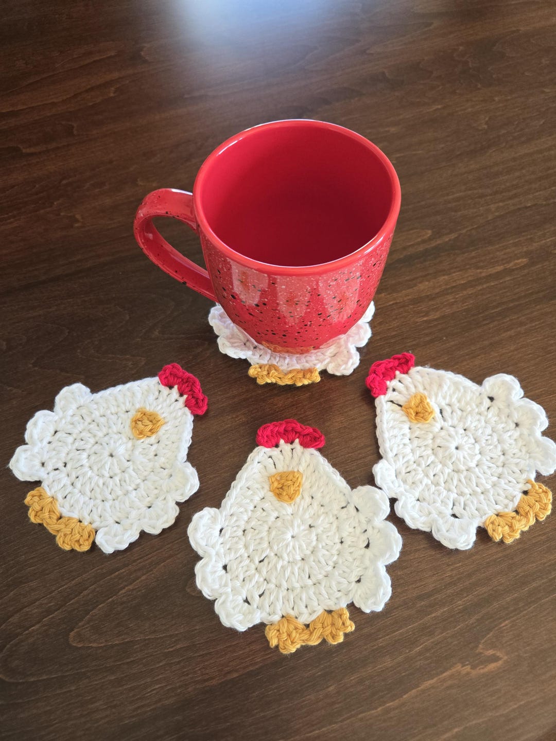 Crochet Chicken Coaster Set of 4 Handmade Farmhouse Mug Rugs Table ...