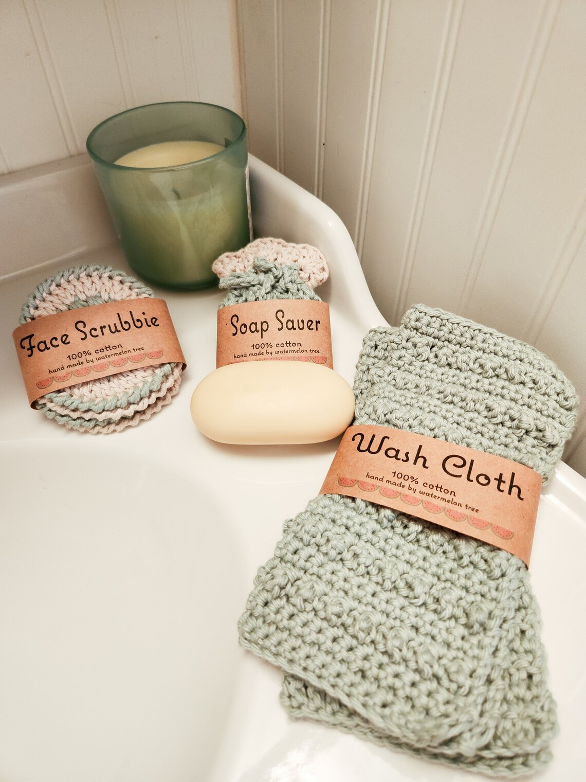 Handmade Crochet Spa Set Wash Clothes Facial Rounds Face Scrubbie Soap ...