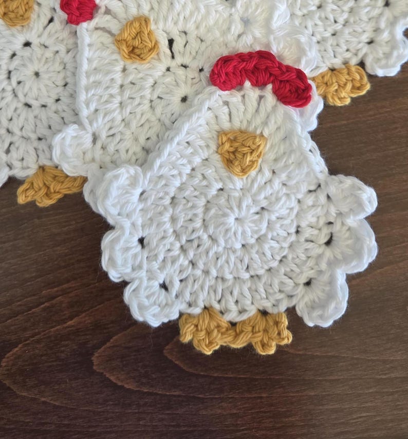 Crochet Chicken Coaster Set: Handmade Cotton Farmhouse Decor - Etsy