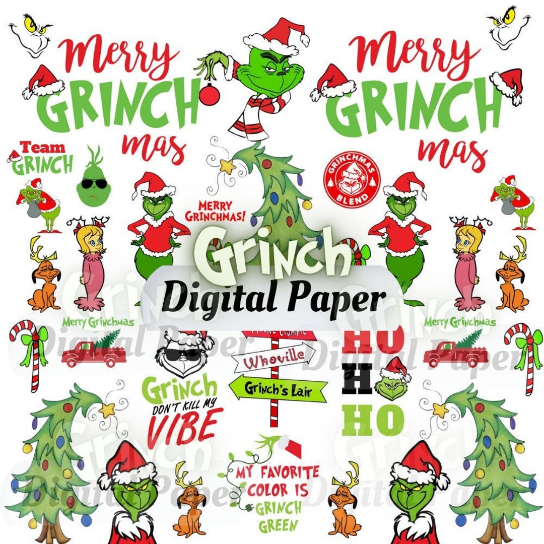 Grinch Digital Paper for Tumblers, Grinch Prints for Thermos, Christmas ...