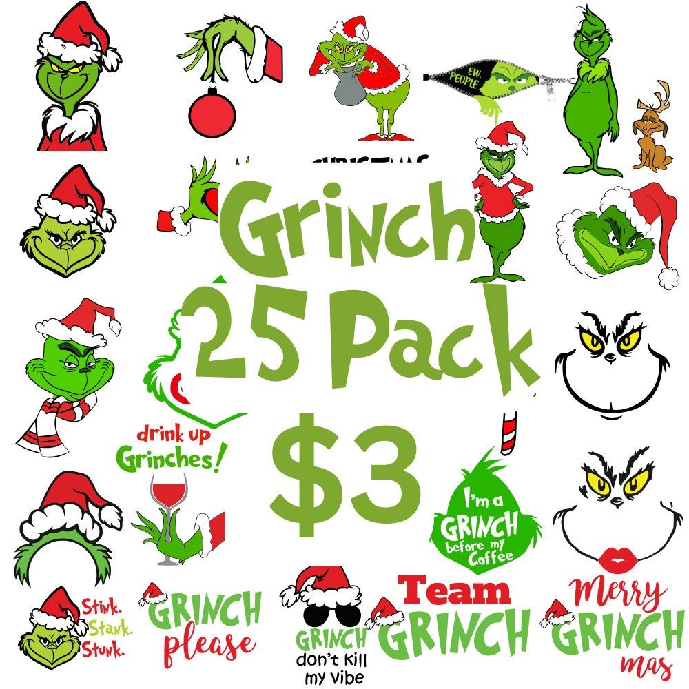 Grinch Clipart Bundle 25 Pack SVG, Grinch SVG, Grinch Digital Paper ...