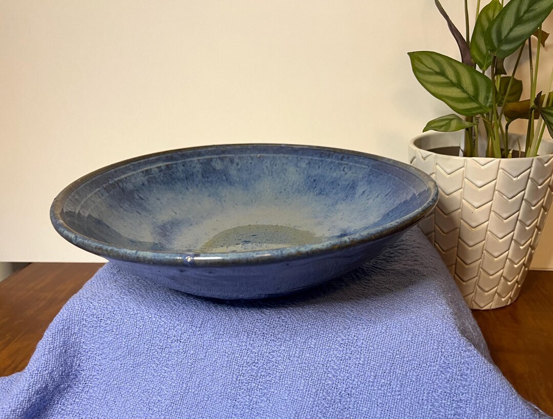 Large Multicolor Blue Ceramic Serving Bowl, Wheel Thrown Pottery, Large ...