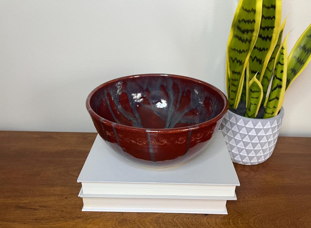 Red Serving Bowl, Wheel Thrown Pottery, Large Vessel, Vegetable or ...