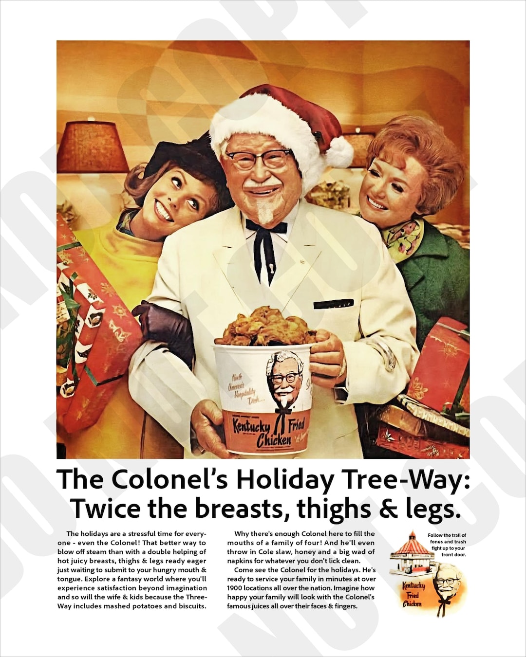 Kentucky Fried Chicken Colonel Sander Holiday Magazine Ad 1970s Repro ...