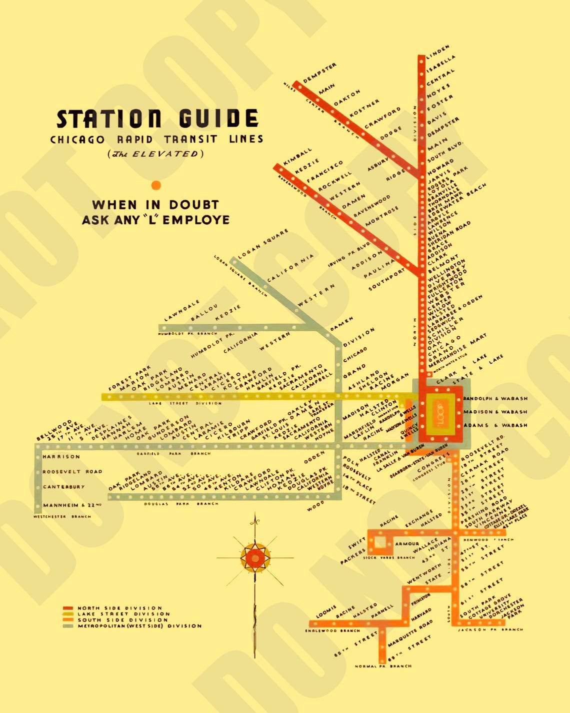 1936 Station Guide for Chicago Rapid Elevated Transit Lines Train Map ...