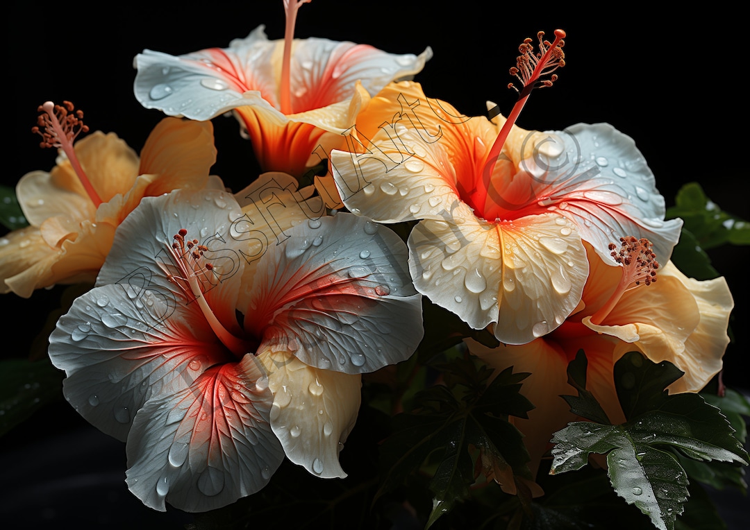 Vibrant Hibiscus White Petals Blue Veins Red Stamen on - Etsy