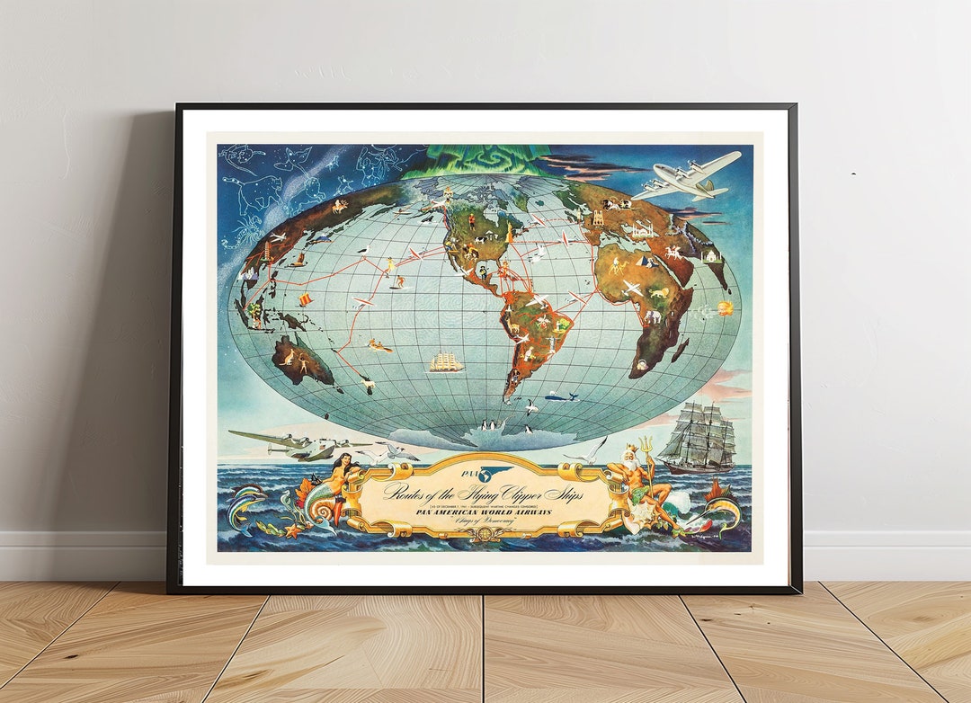 Vintage Pan Am Clipper Ships Map - 1941 Travel Poster (digital Download ...