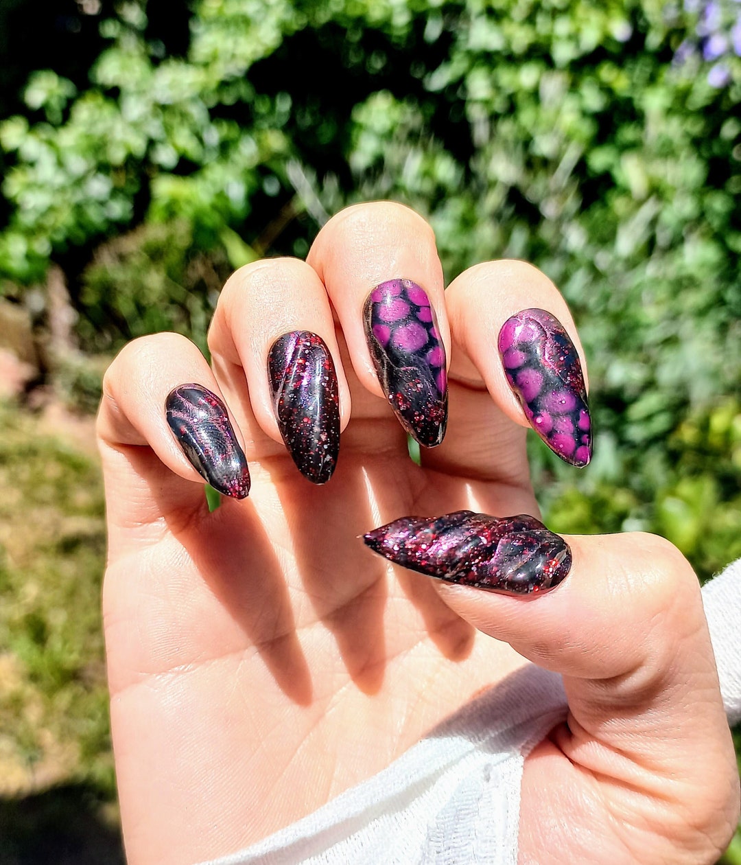 Wild Textured Pattern Hot Ruby Chrome Dots and Swirls Handmade Hand ...