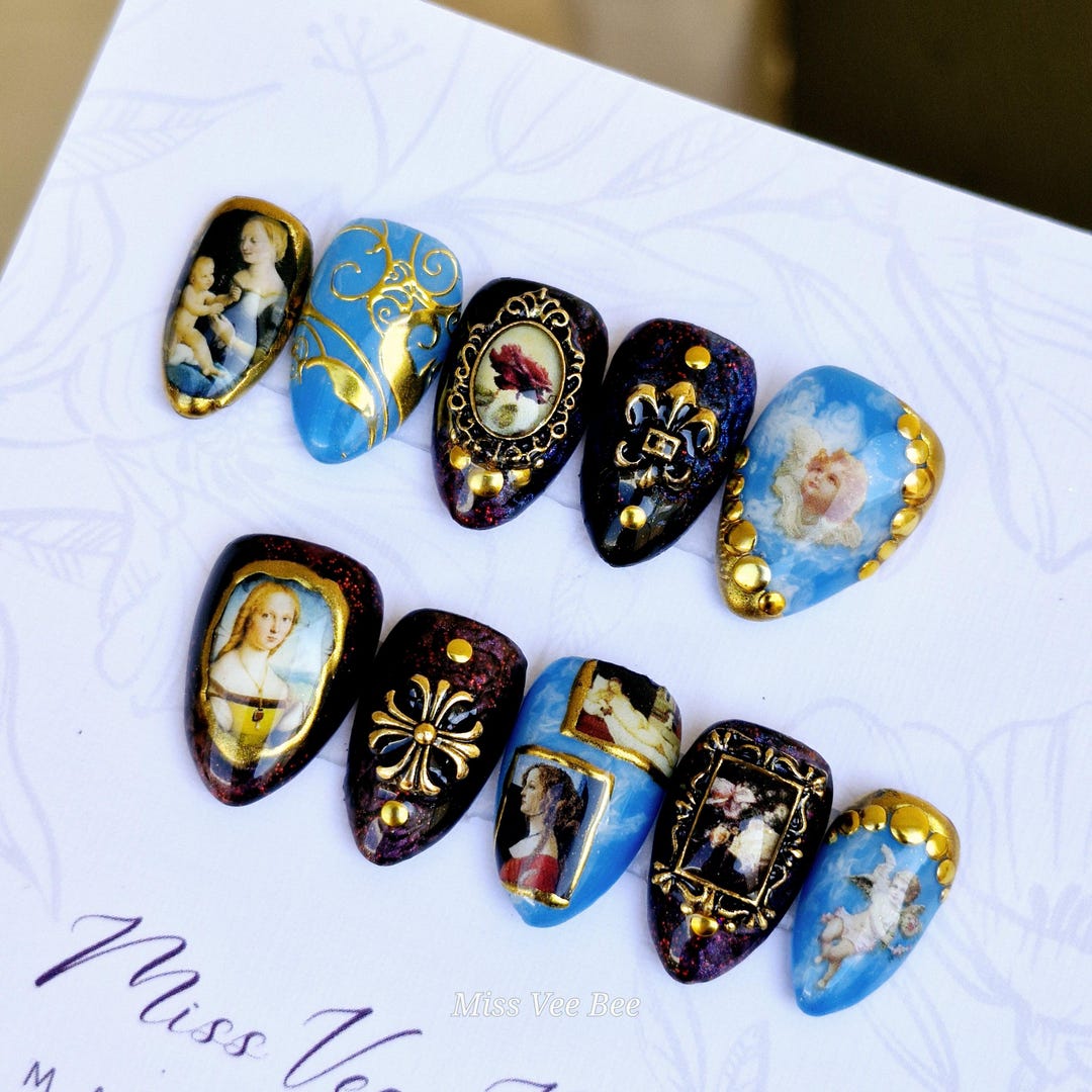 Renaissance Art Gallery Gold Purple Blue, Luxury Handmade Hand Painted ...