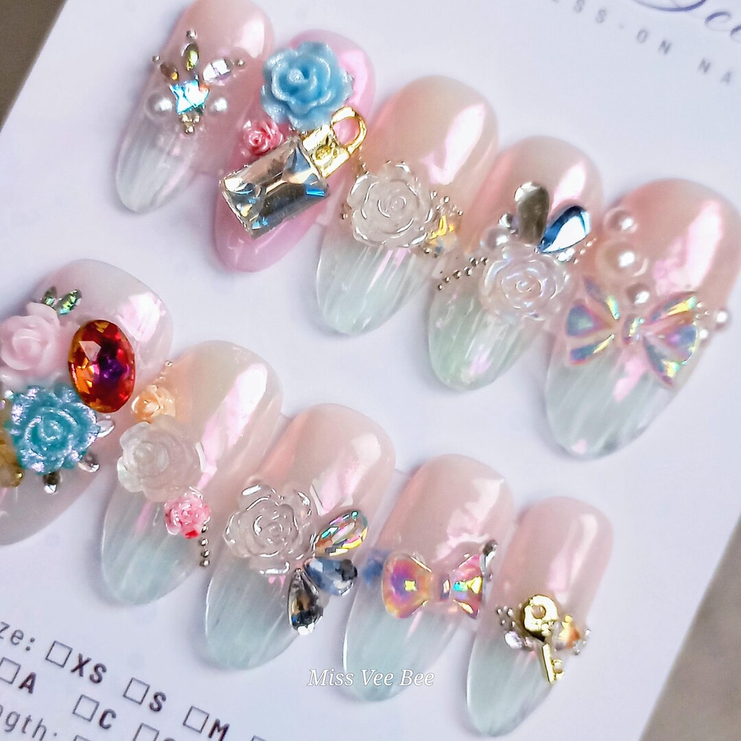 Romantic Bling Roses Soft Nude Pink Iridescent Textured Clear Glass Tip ...