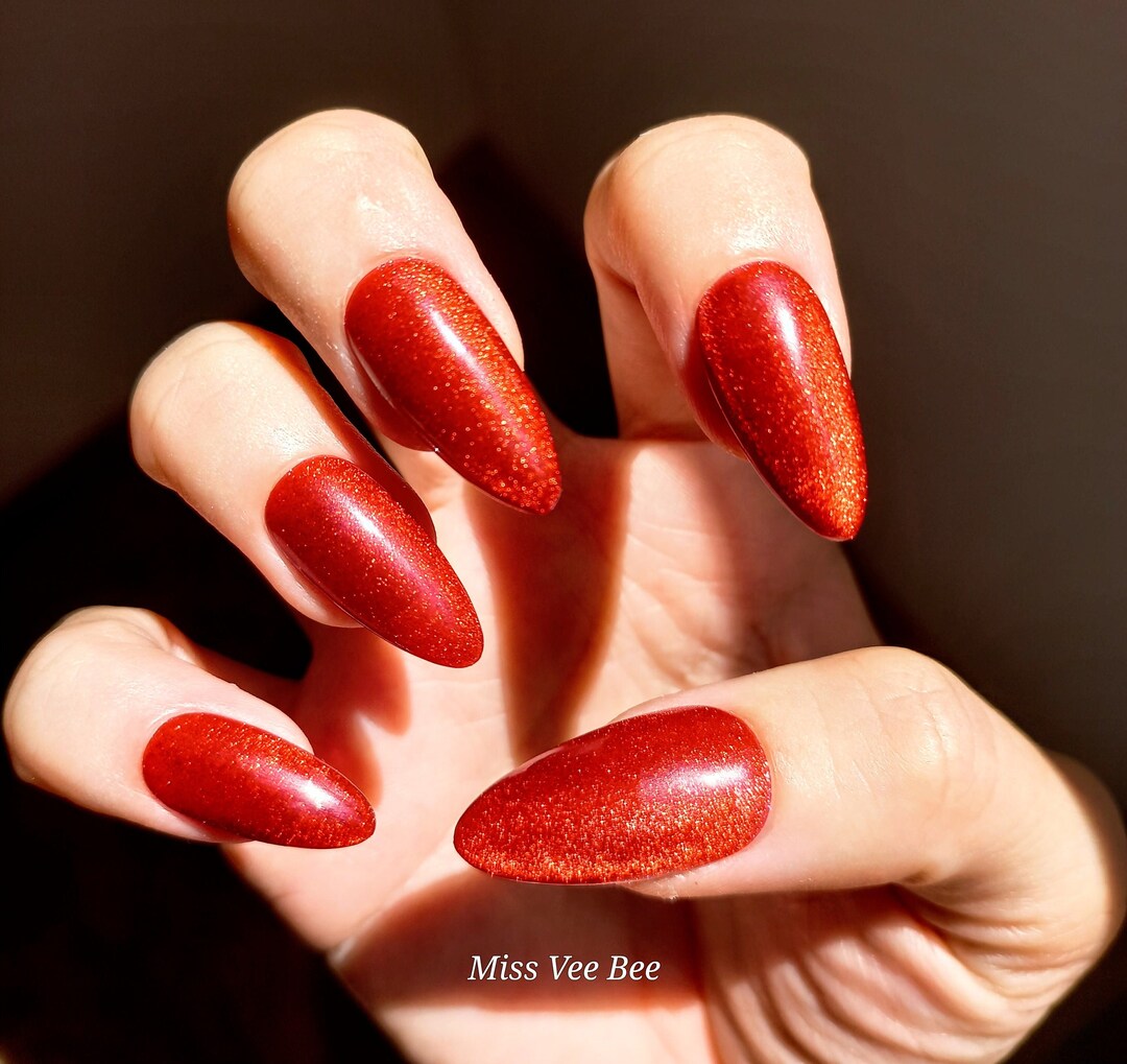 Mesmerizing Fire Engine Sparkle Red, Handmade Press on Soft Gel Nails ...