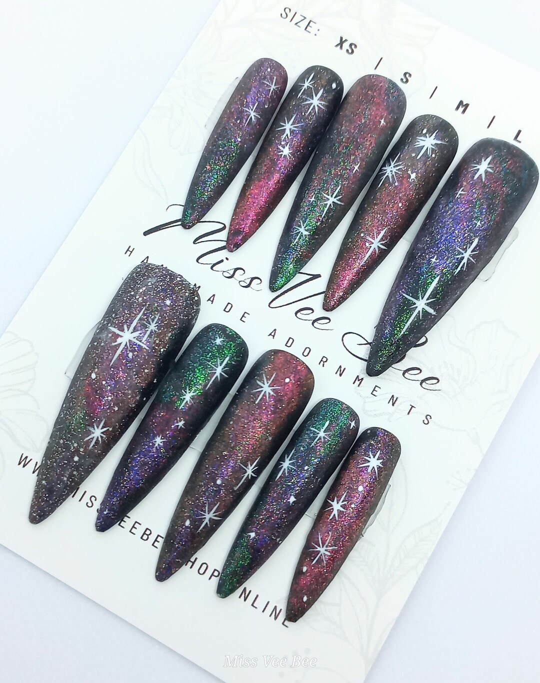 Deep Galactic Matte Space White Stars, Handmade Hand-painted Press on ...