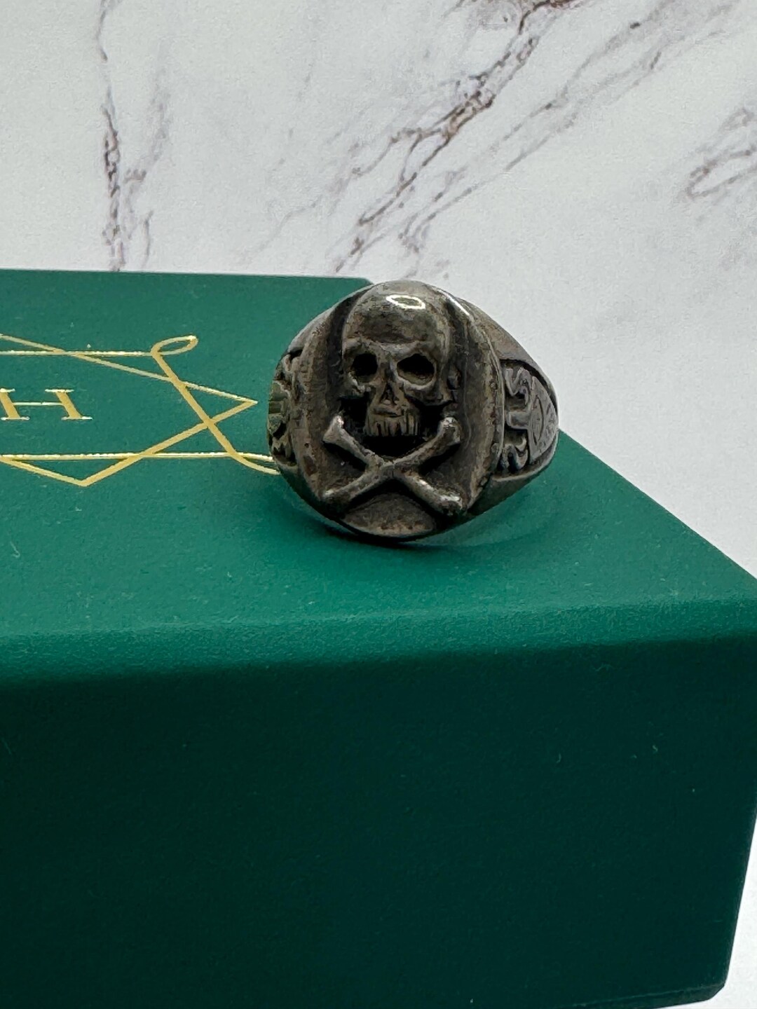 Antique War Memento WW2 Masonic Mason Skull & Bones Sterling Silver Men ...