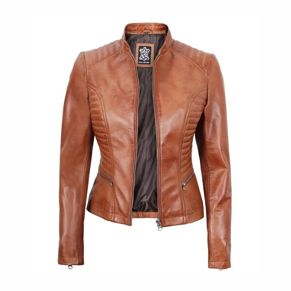Tan Leather Jacket Women - Etsy Australia