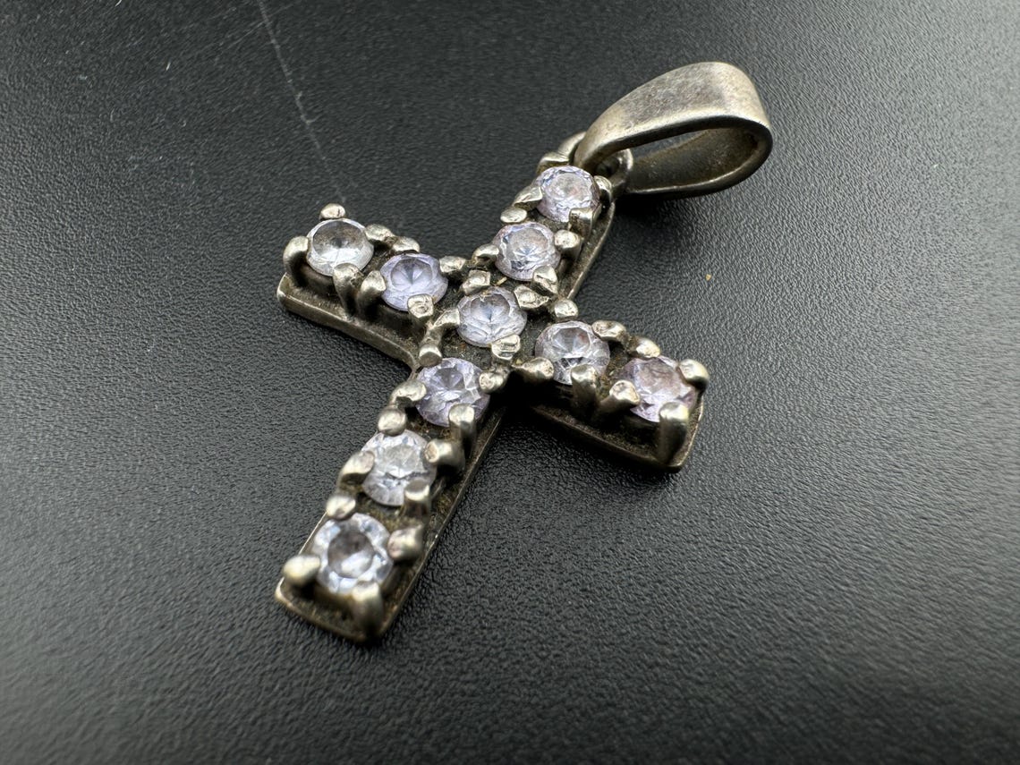 Vintage Silver 925 Cross With Violet Stones - Etsy