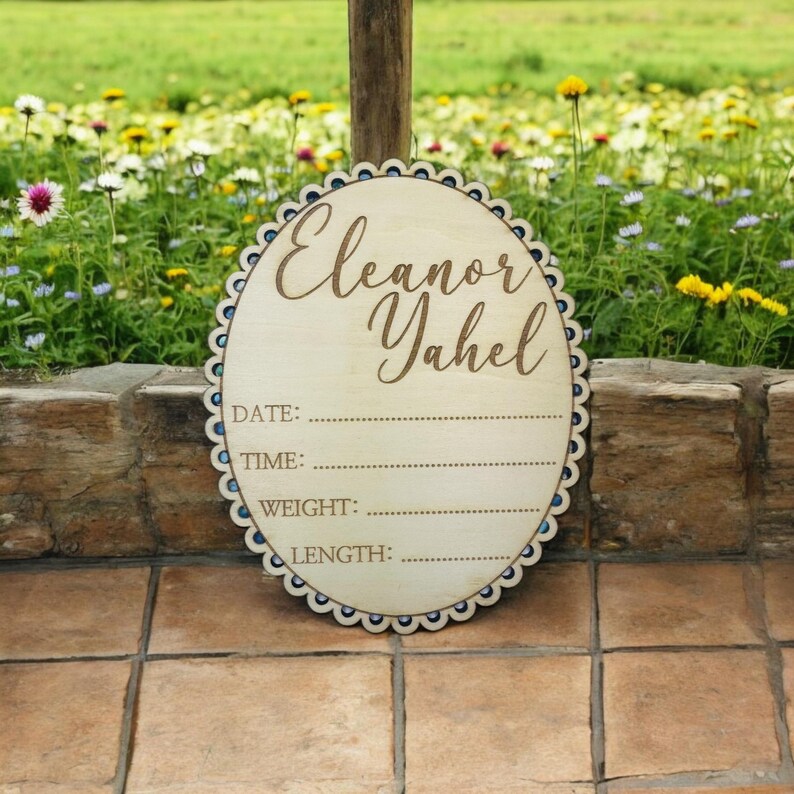 Wooden Baby Name Announcement Sign Custom Engraved Name Plaque Laced ...