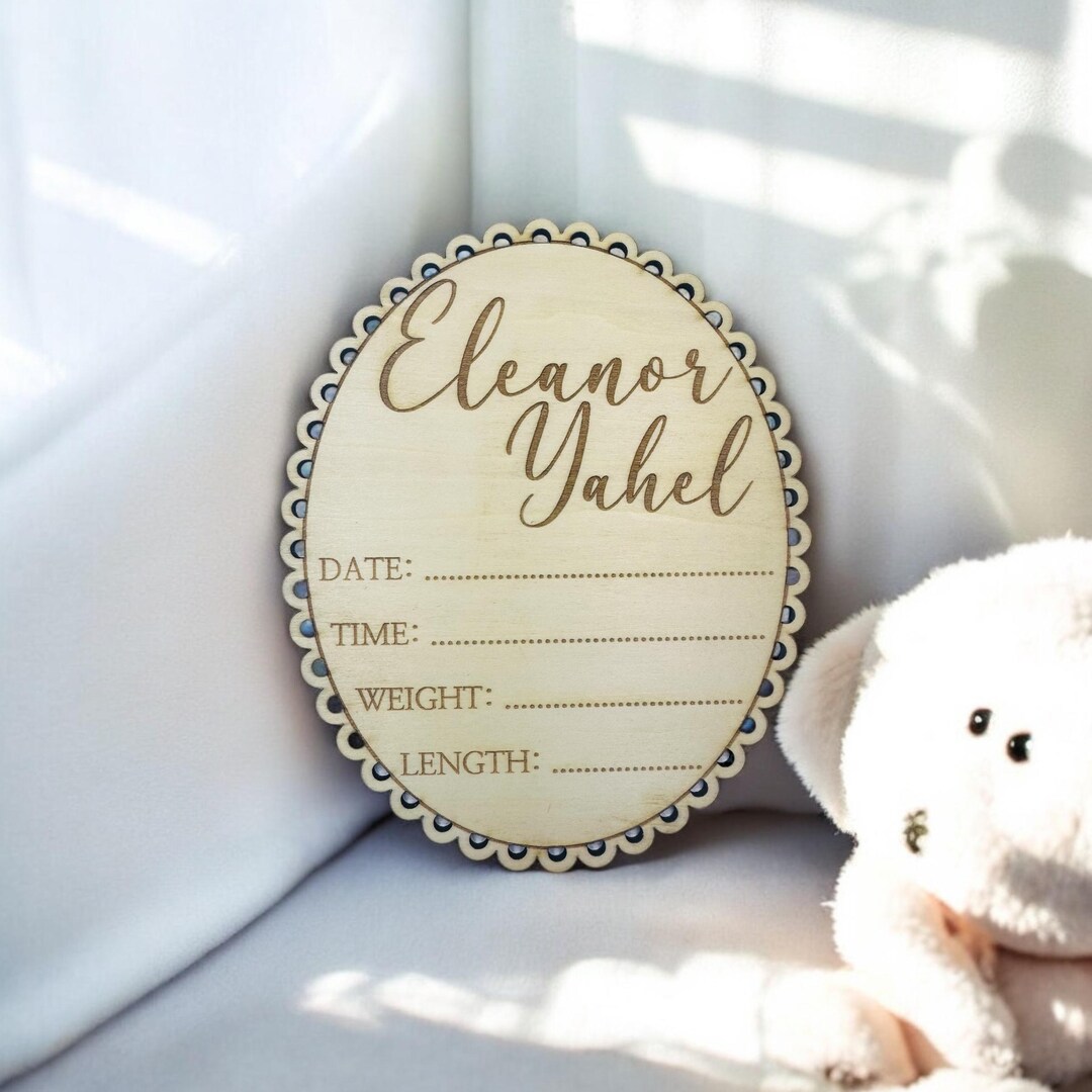 Wooden Baby Name Announcement Sign Custom Engraved Name Plaque Laced ...
