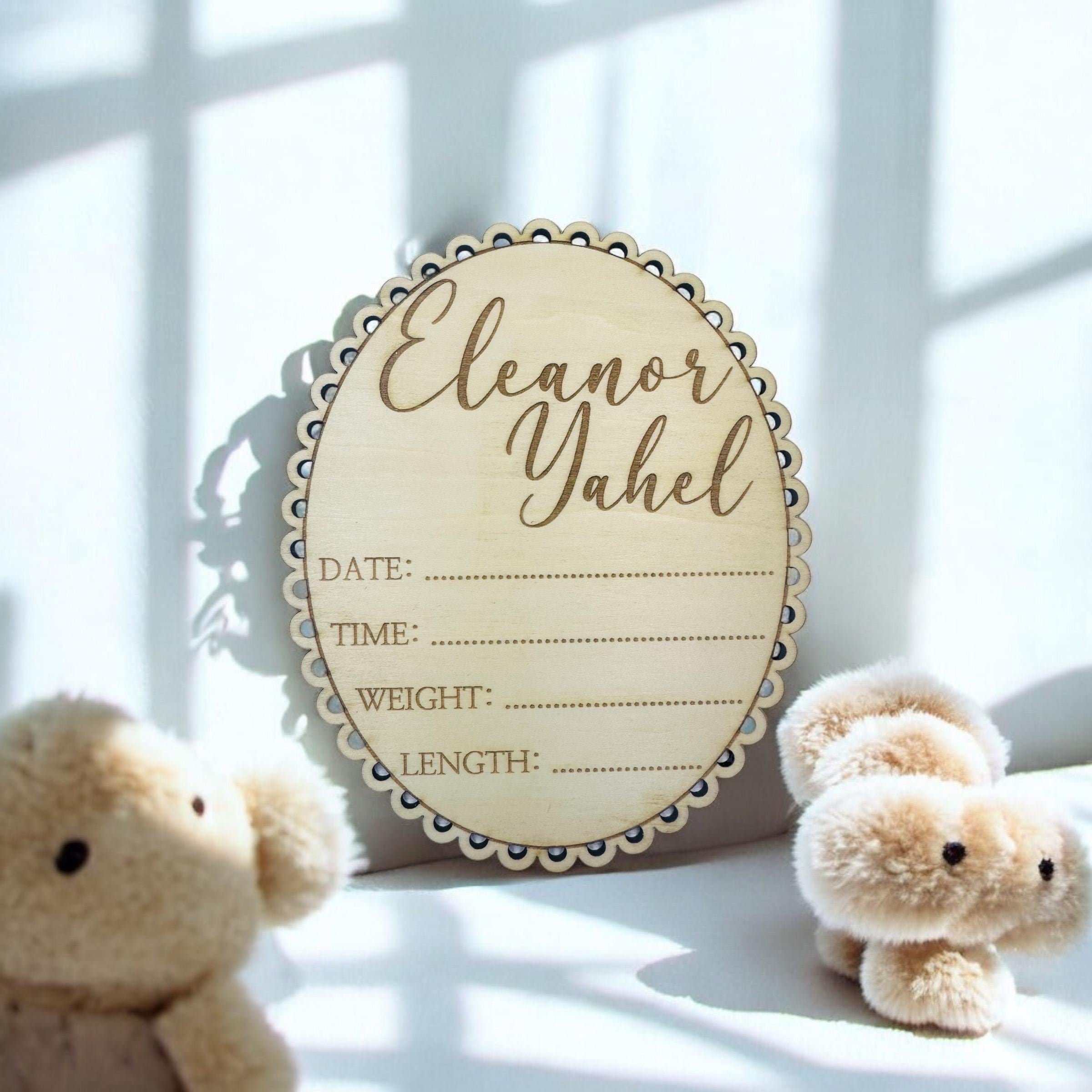Wooden Baby Name Announcement Sign Custom Engraved Name Plaque Laced ...