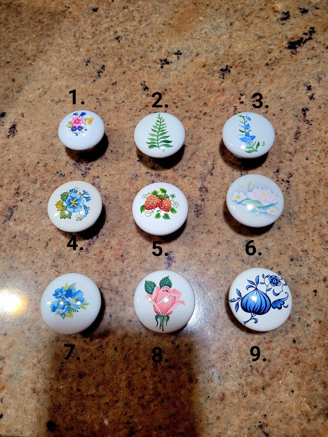Vintage Porcelain Knobs With Painted Designs--flowers and Strawberry - Etsy
