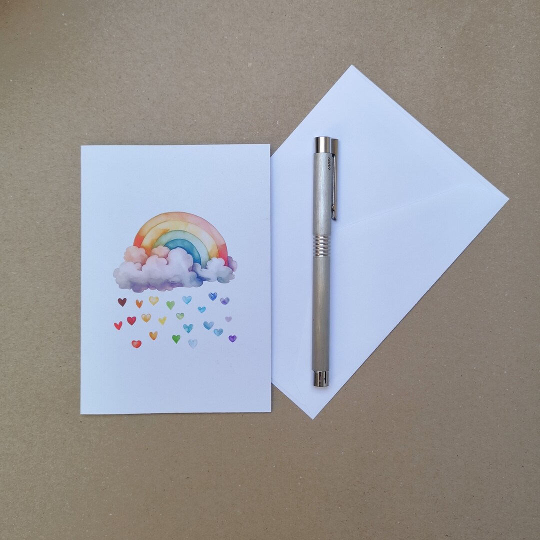 Rainbow, Cloud and Rainbow Love Heart Rain: Greetings Card / Birthday ...