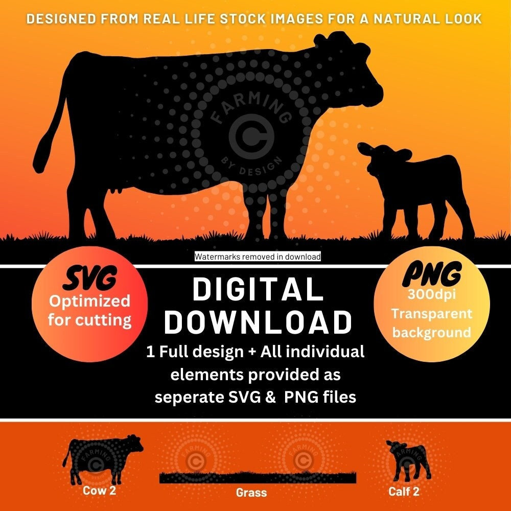 Cow and Calf Silhouette - SVG PNG- Cutting Files - Etsy UK