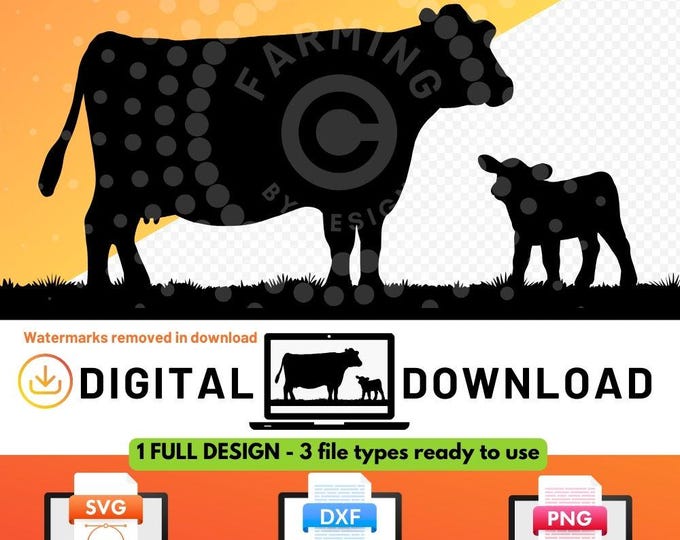 Cow and Calf SVG | PNG JPG | Dairy Cow | Instant Download | Livestock ...