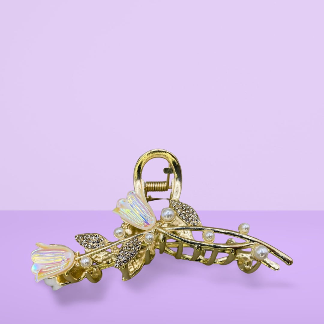 Elegant Gold Floral Barrette With Pearls and Crystals. - Etsy