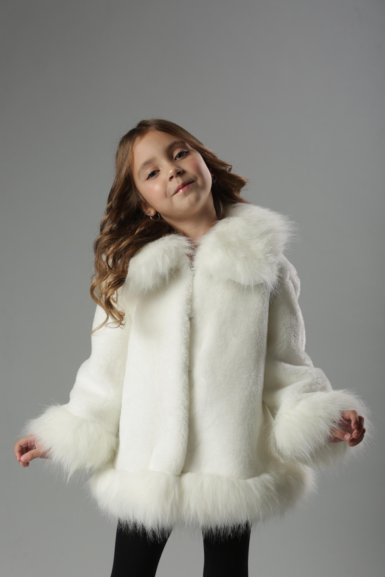 Elegant White Faux Fur Coat for Girls Princess Style Winter Dress Coat ...