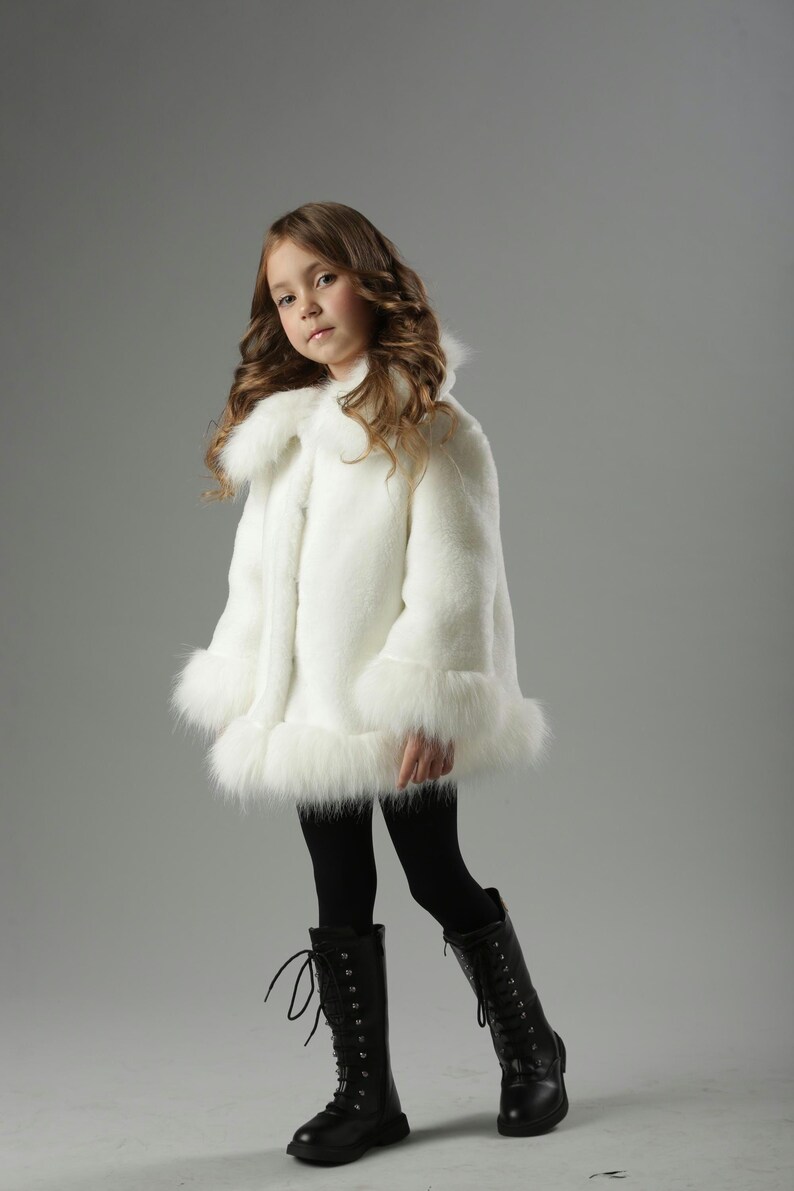 Elegant White Faux Fur Coat for Girls Princess Style Winter Dress Coat ...
