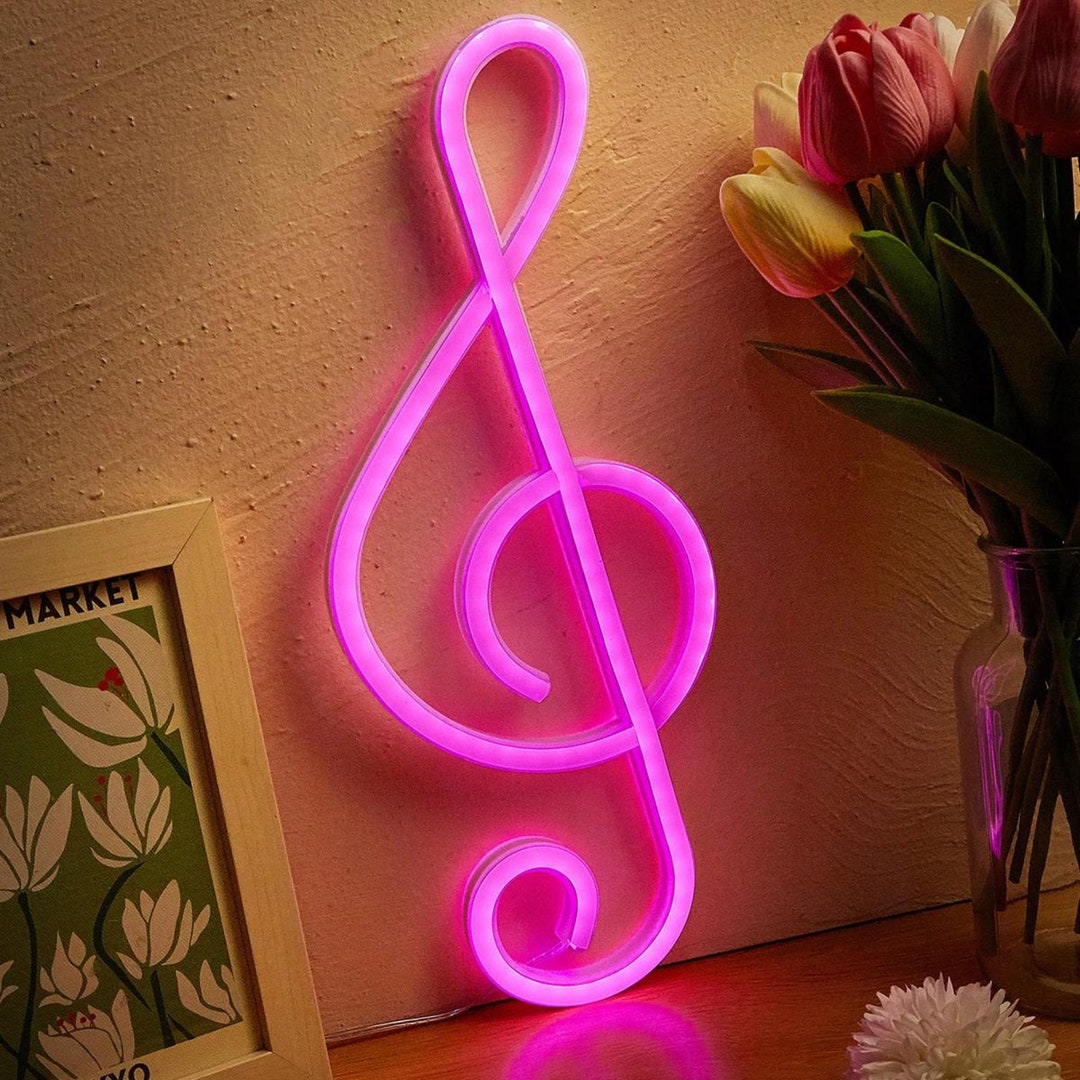 Music Note LED Neon Sign USB or Battery Powered Night Light Bedroom ...