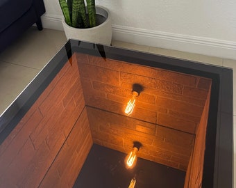 Black Coffee Table With LED Infinity Mirror Lights Effect - Etsy