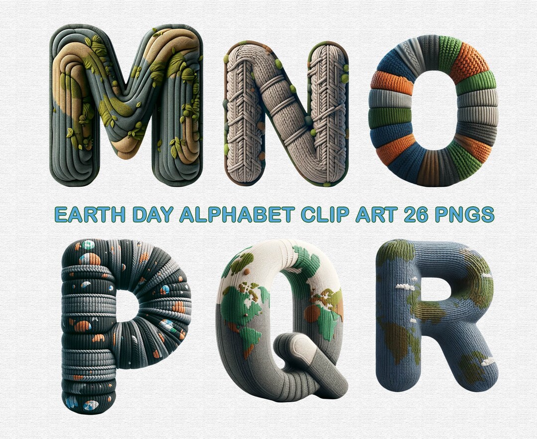 Earth Day Alphabet Clipart, Knit Alphabet, Alphabet PNG, Digital ...
