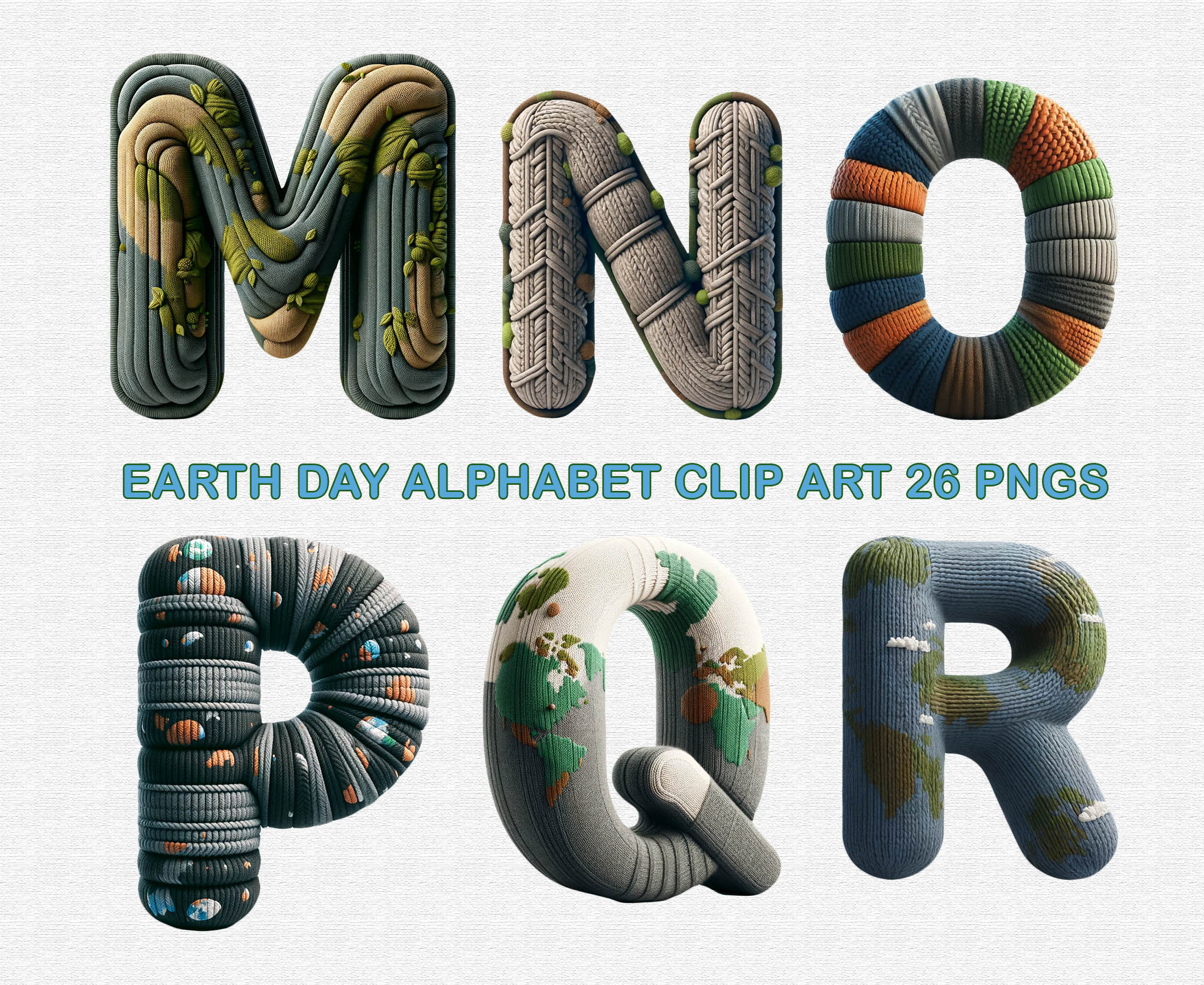 Earth Day Alphabet Clipart, Knit Alphabet, Alphabet PNG, Digital ...