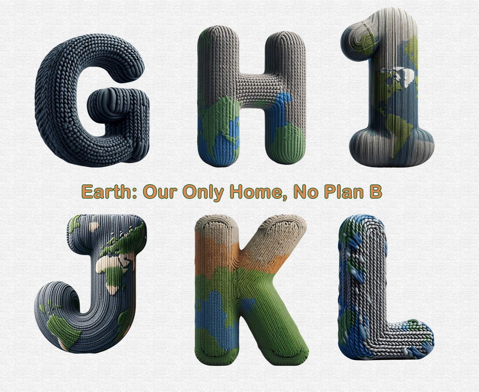 Earth Day Alphabet Clipart, Knit Alphabet, Alphabet PNG, Digital ...