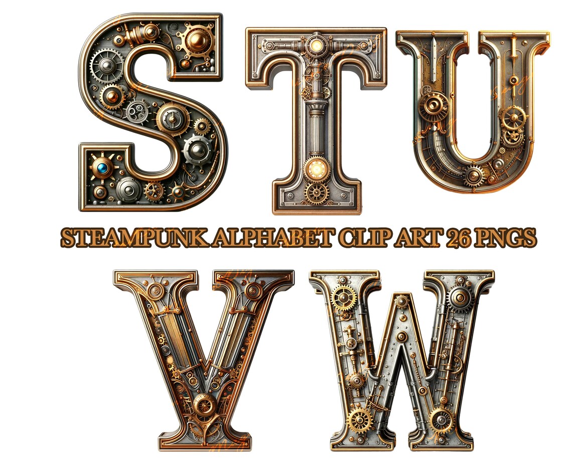 Steampunk Themed Alphabet Clipart, Robot PNG, Alphabet PNG, Digital ...