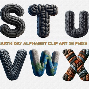 Earth Day Alphabet Clipart, Knit Alphabet, Alphabet PNG, Digital ...