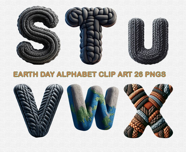 Earth Day Alphabet Clipart, Knit Alphabet, Alphabet PNG, Digital ...