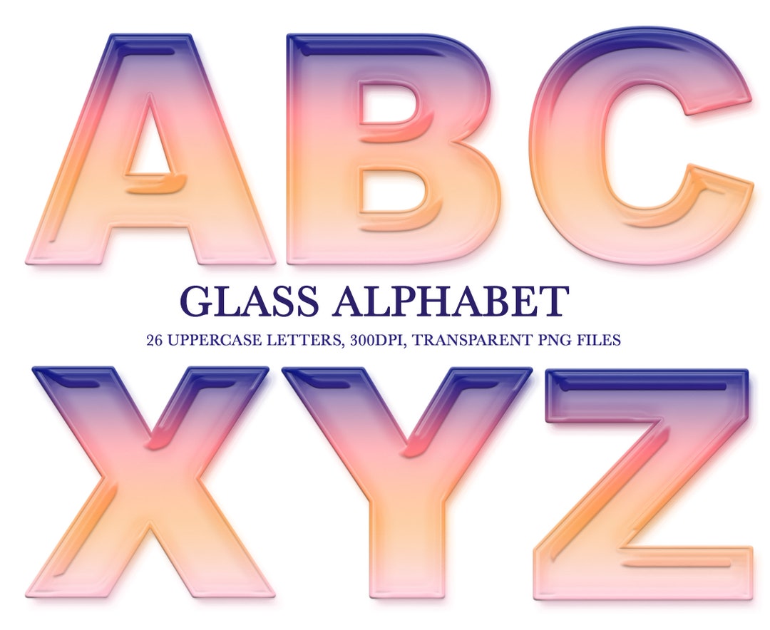 Transparent Glass Letters, Glass Alphabet, Glass PNG, Digital Glass ...
