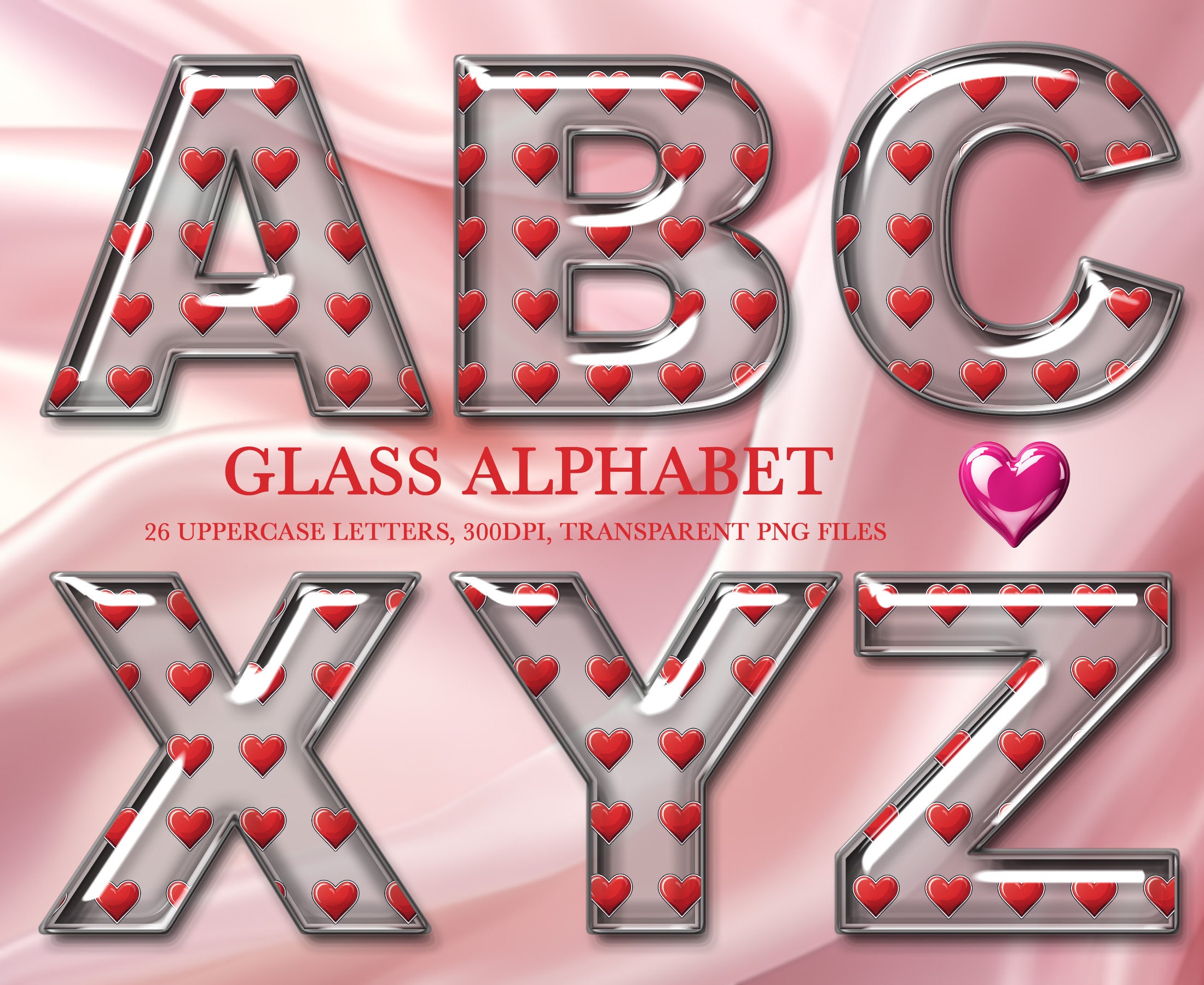 Valentine Alphabet PNG, Transparent Glass Letters, Glass Alphabet ...