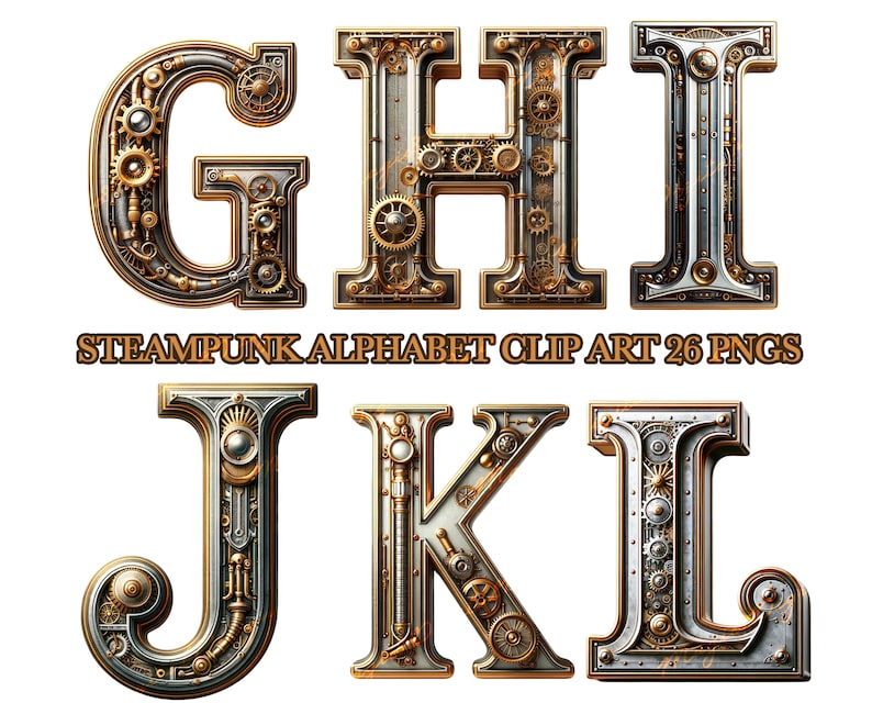 Steampunk Themed Alphabet Clipart, Robot PNG, Alphabet PNG, Digital ...