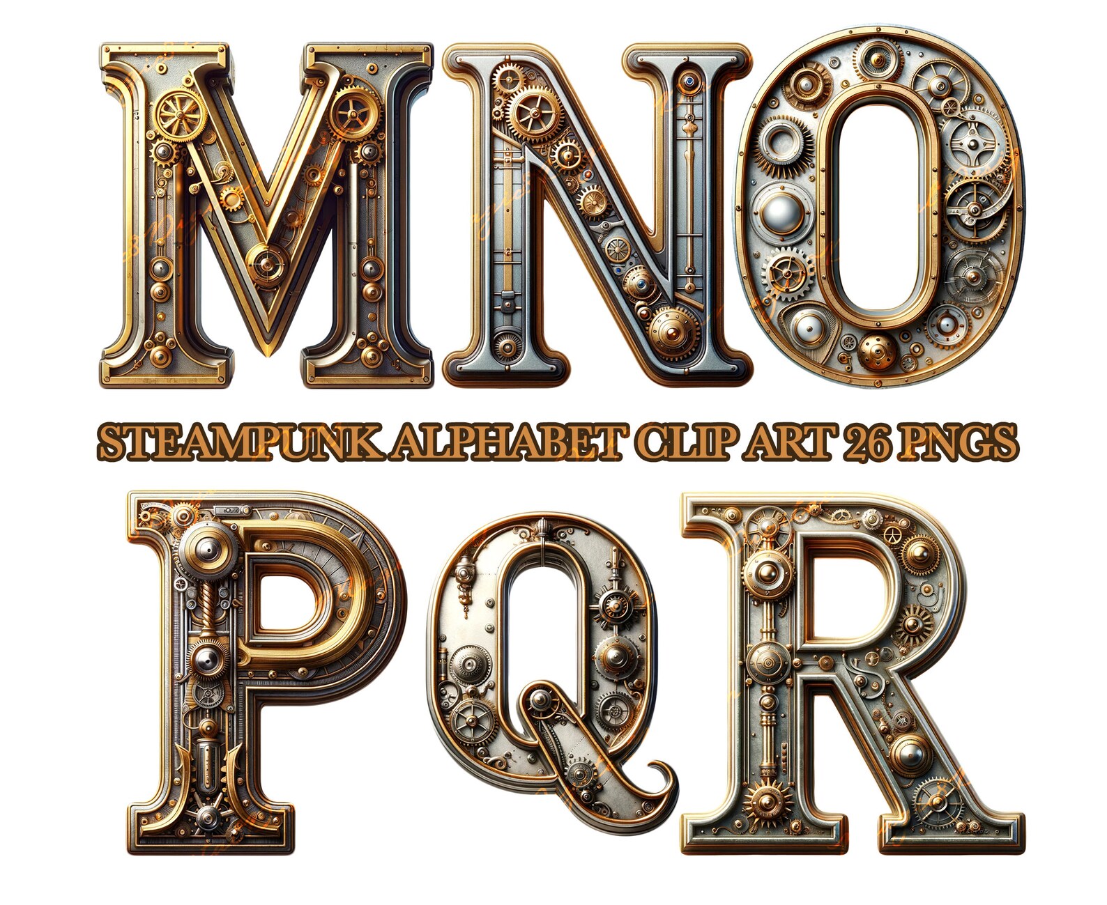 Steampunk Themed Alphabet Clipart, Robot PNG, Alphabet PNG, Digital ...