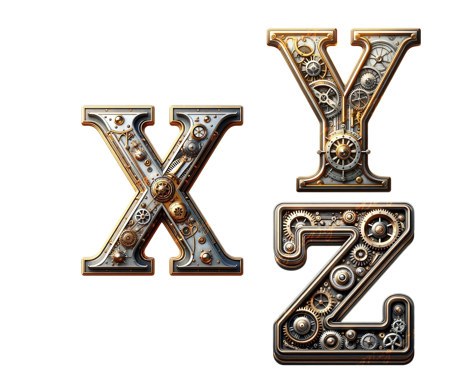 Steampunk Themed Alphabet Clipart, Robot PNG, Alphabet PNG, Digital ...