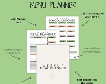 Kids Lunch Weekly Menu Planner Chart Menu Planning Printable School ...