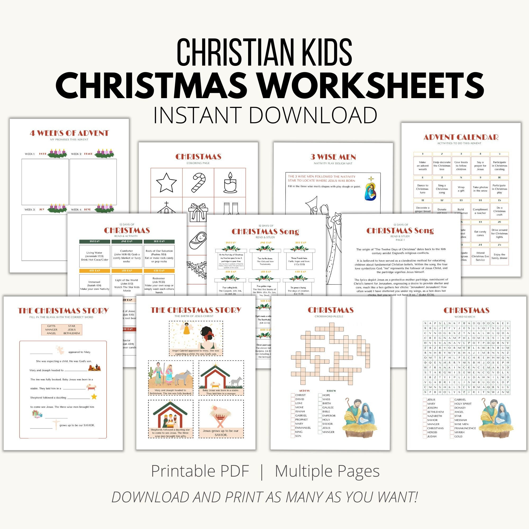 Christian Kids Christmas Activity Printables, Christmas Homeschool ...