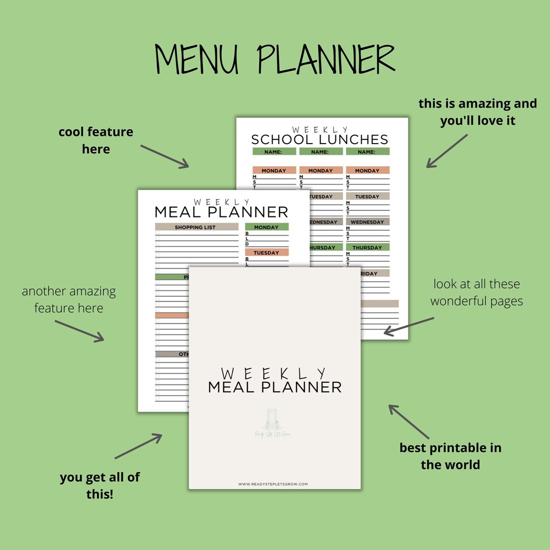 Menu Planning Printable, School Lunch Planner, Shopping List - Etsy