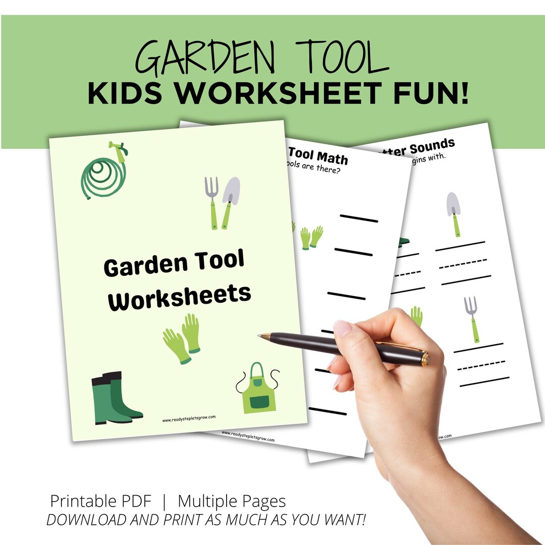 Kids Garden Tool Activity Worksheet Printable Set, Homeschool Garden ...