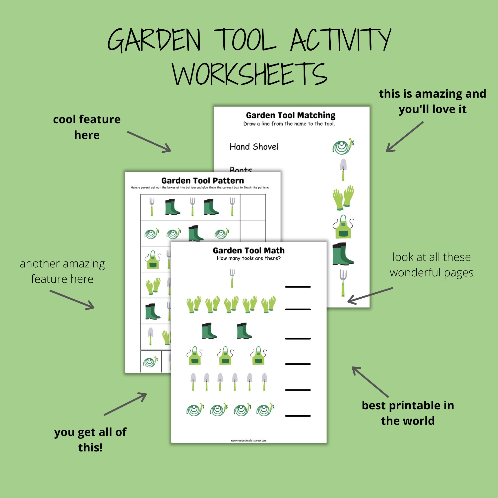 Kids Garden Tool Activity Worksheet Printable Set, Homeschool Garden ...