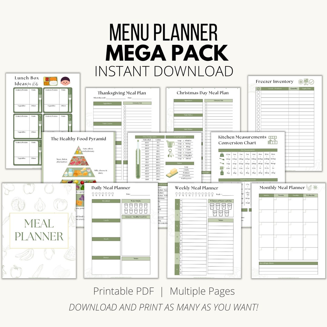 Menu Planner MEGA Bundle, Daily Menu Planner, Weekly Menu Planner ...
