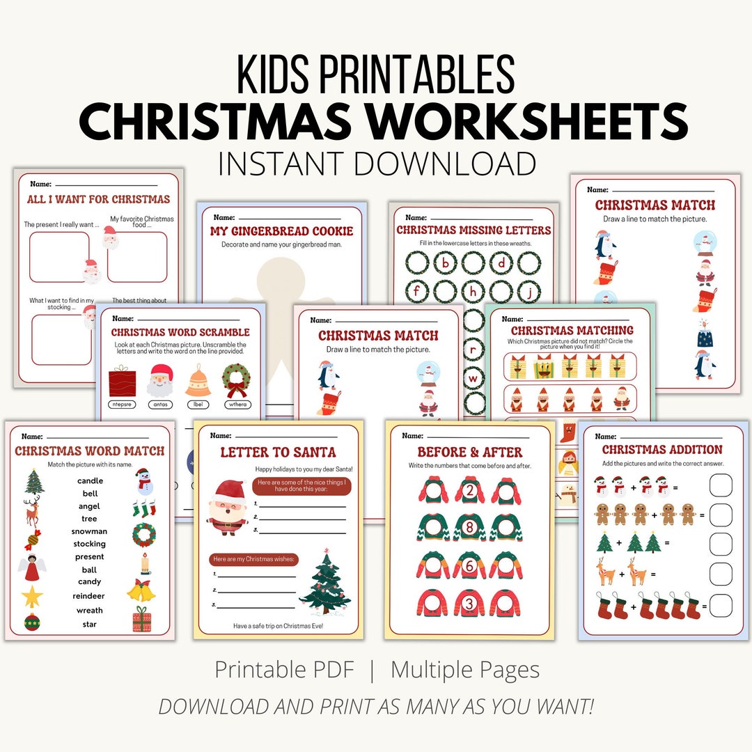 Kids Christmas Activity Printable Pack, Homeschool Worksheets ...