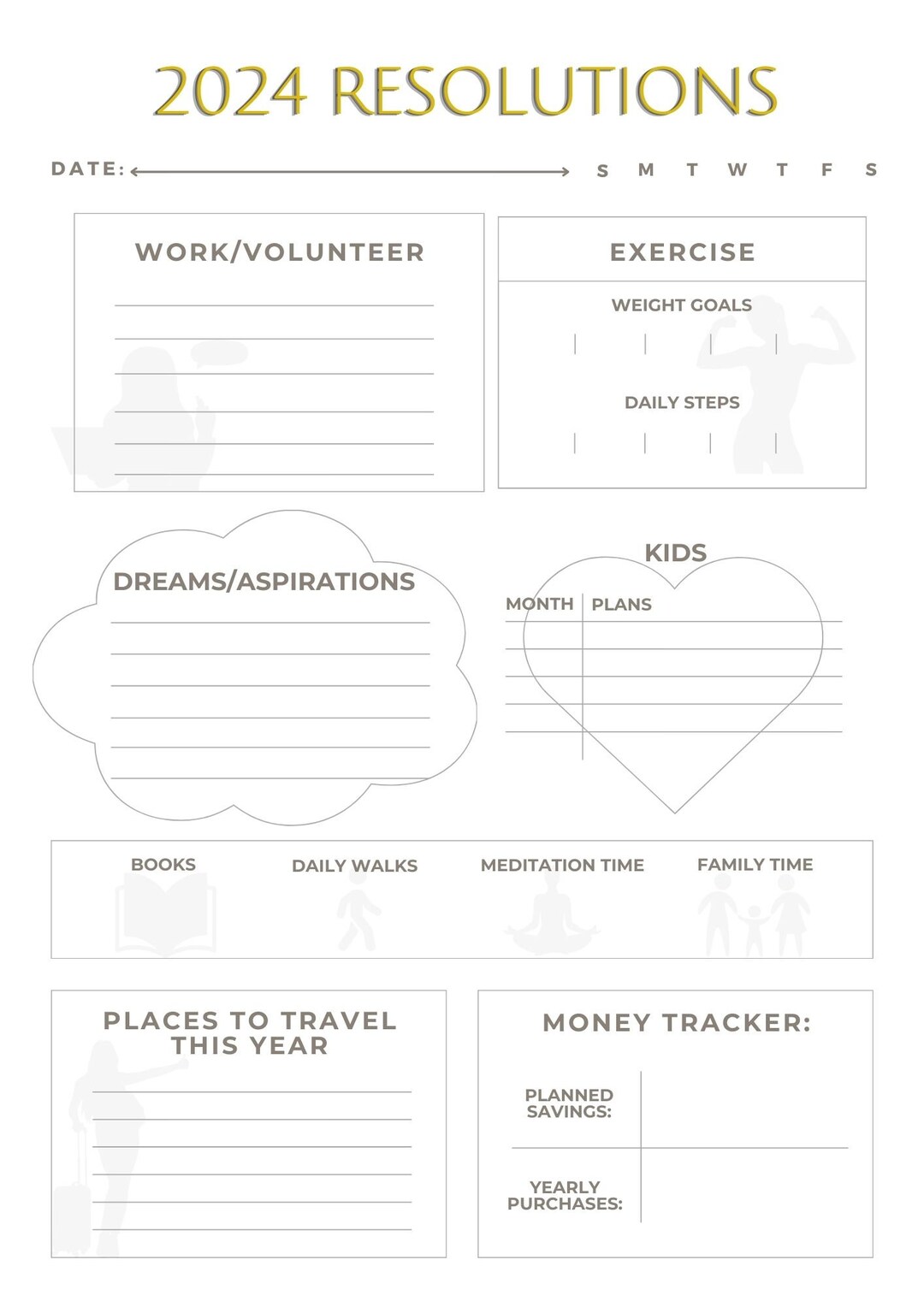 2024 New Years Resolutions Printable, Instant Download, Productivity ...